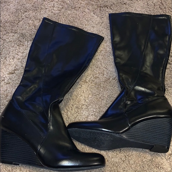 Laura Scott | Shoes | Black Laura Scott Wedge Boots Nwt | Poshmark